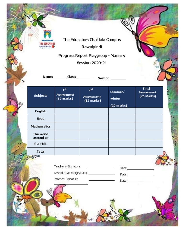 Progress Report for Playgroup & KG 2020-21 | PDF