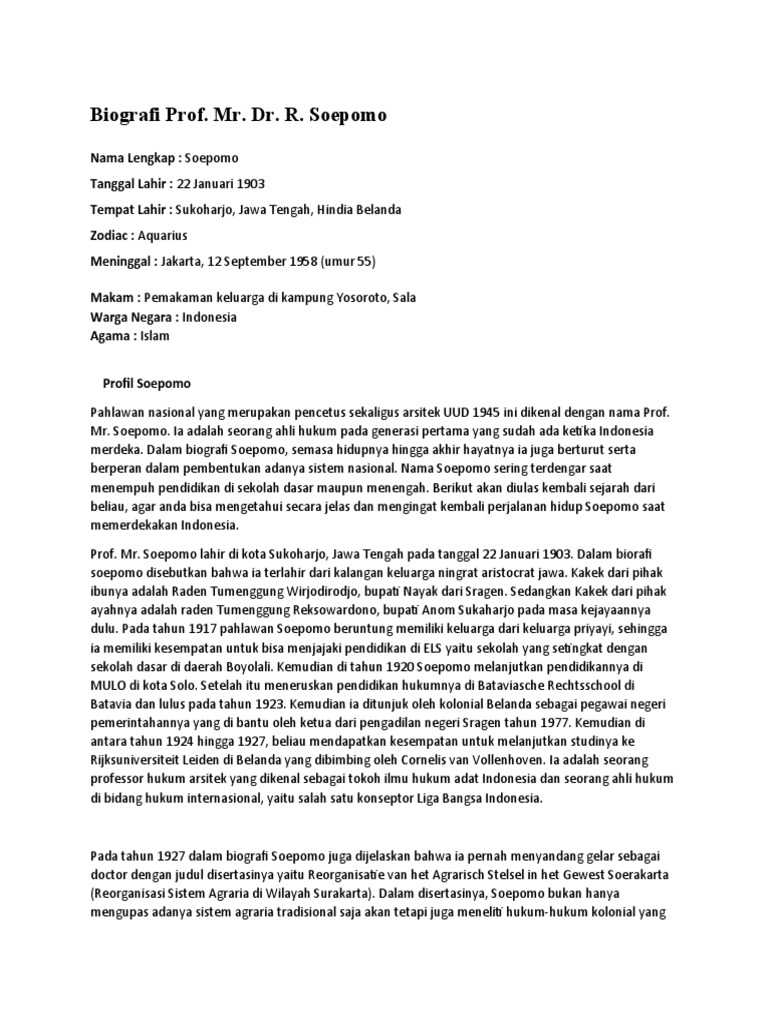 Biografi Prof. Dr. Soepomo | PDF | Ilmu Sosial