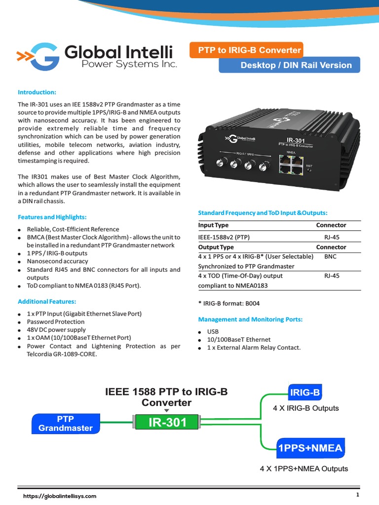 IR-301 PTP To IRIG-B Converter | PDF | Power Supply | Information Age