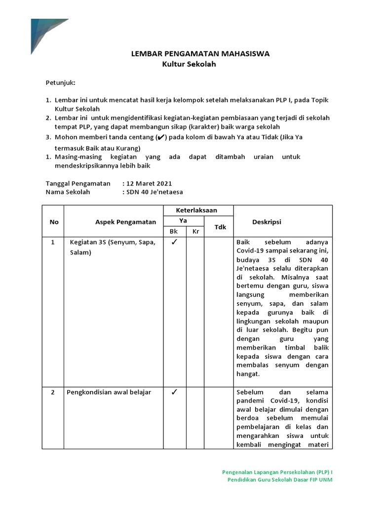 PLP1 - LPM1 - Kultur Sekolah - M84 - Adrianni | PDF