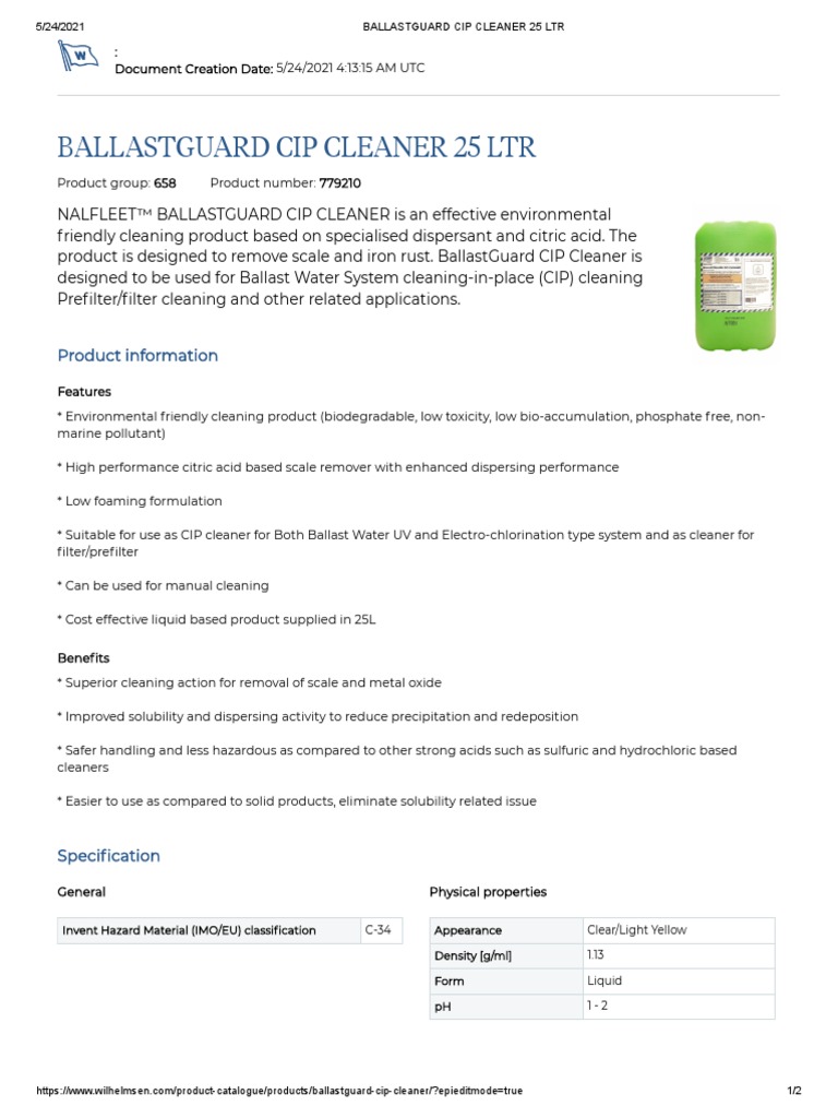 Ballastguard Cip Cleaner 25 LTR | PDF | Ph | Water