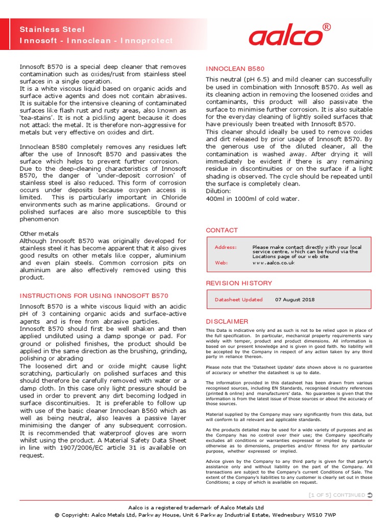 Aalco Metals LTD Stainless Steel Innosoft Innoclean Innoprotect 127 ...
