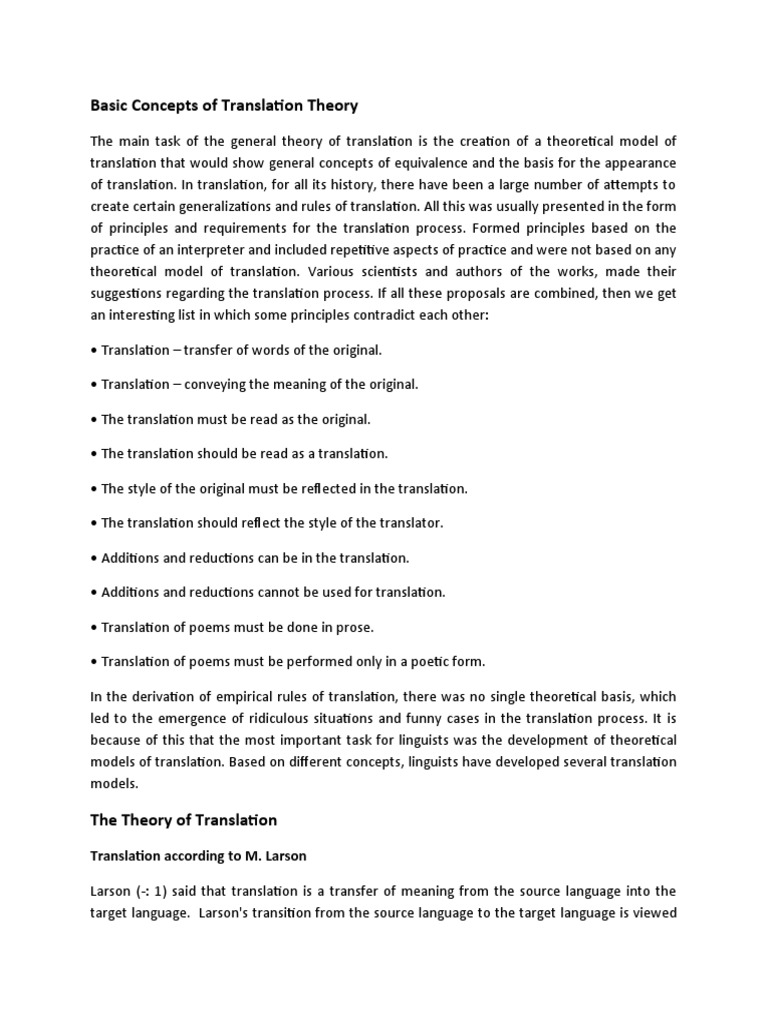 Basic Concepts of Translation Theory: Translation According To M ...