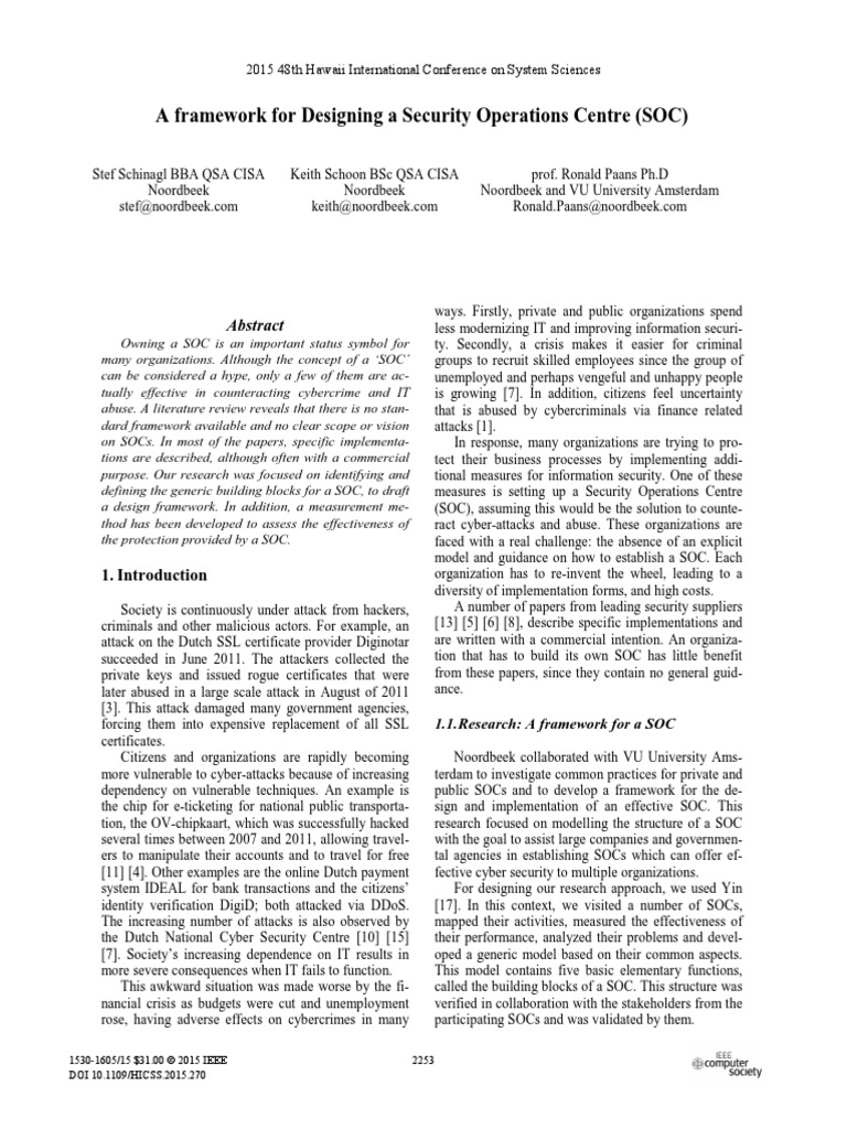 A Framework For Designing A Security Operations Centre (SOC) | PDF ...