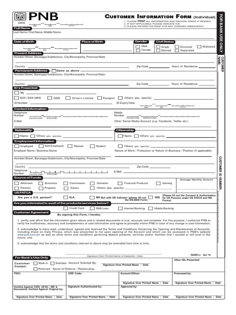 Customer Information Form Individual | PDF | Deposit Account | Banks