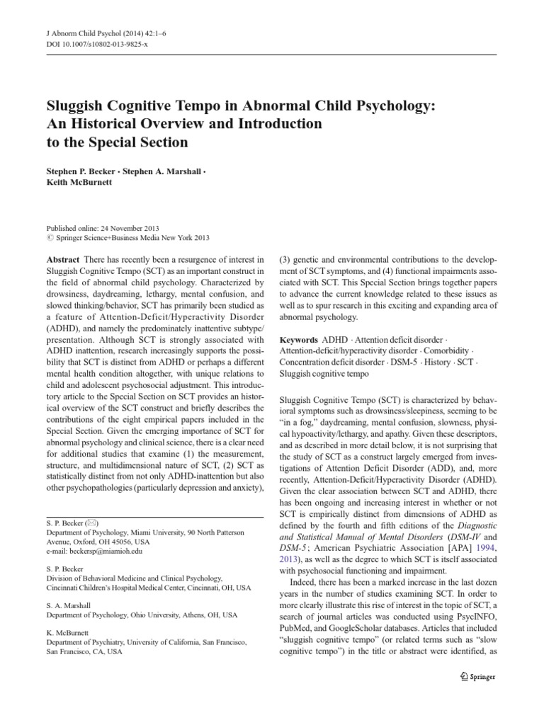 Sluggish Cognitive Tempo in Abnormal Child Psychology | PDF | Attention ...