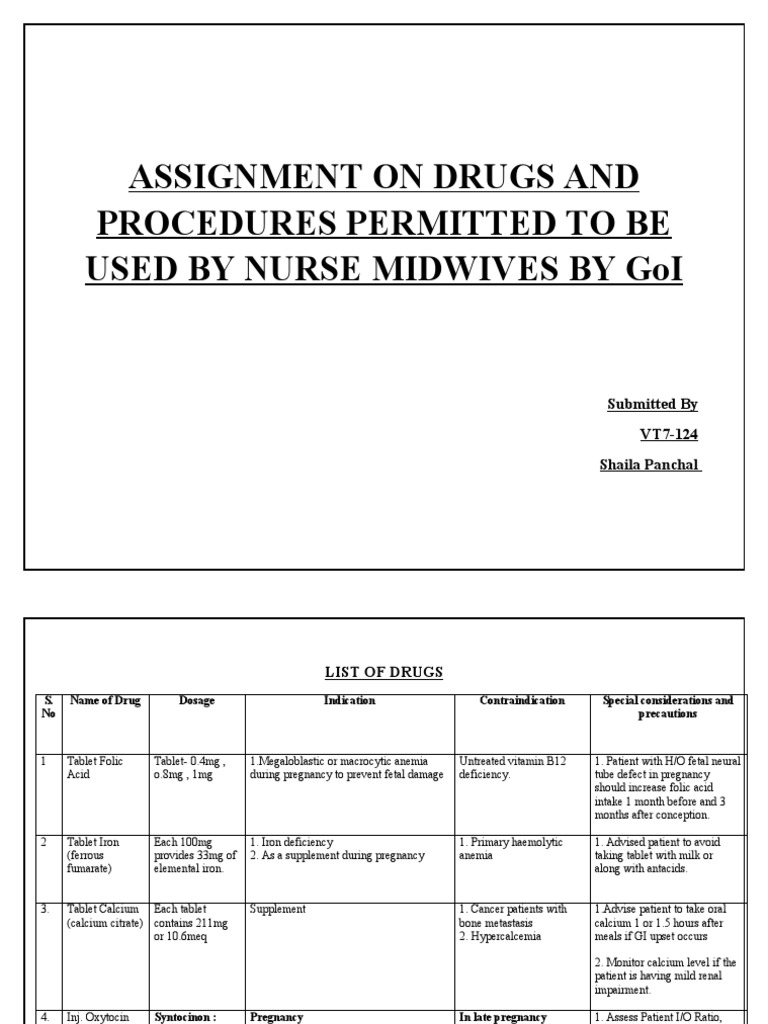 ASSIGNMENT ON DRUGS AND PROCEDURES PERMITTED TO BE USED BY NURSE ...