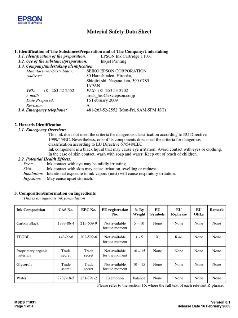 Material Safety Data Sheet | PDF | Safety | Physical Sciences