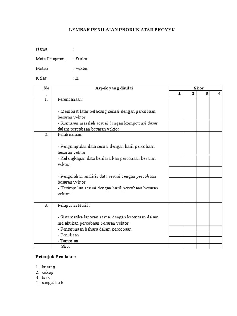 Lembar Penilaian Produk Atau Proyek | PDF