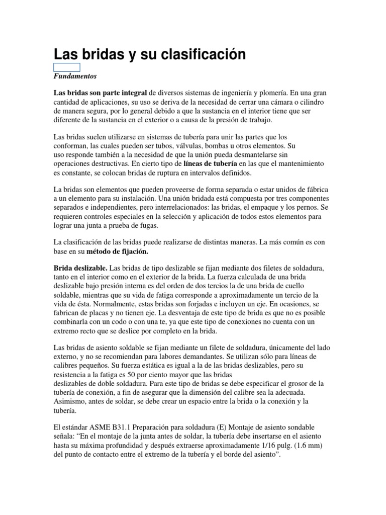 Bridas y Su Clasificacion | PDF | Tubería (transporte de fluidos) | Soldadura