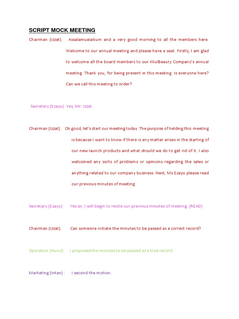 Script Mock Meeting | PDF | Employment | Marketing