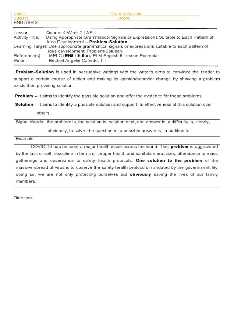 Grammatical Signals for Problem-Solution | PDF