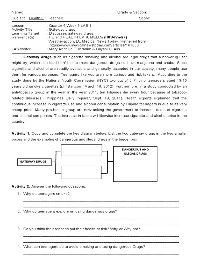 Gateway Drugs Lesson | PDF | Tobacco Smoking | Addiction