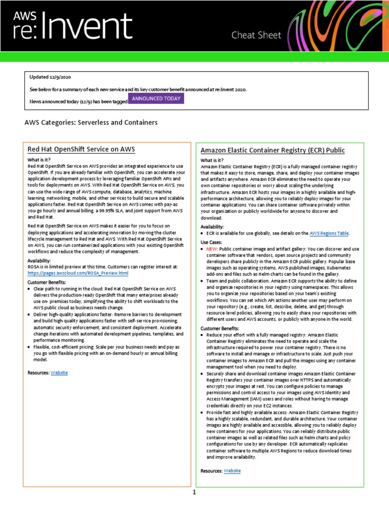 AWS Reinvent 2020 | PDF | Amazon Web Services | Cloud Computing