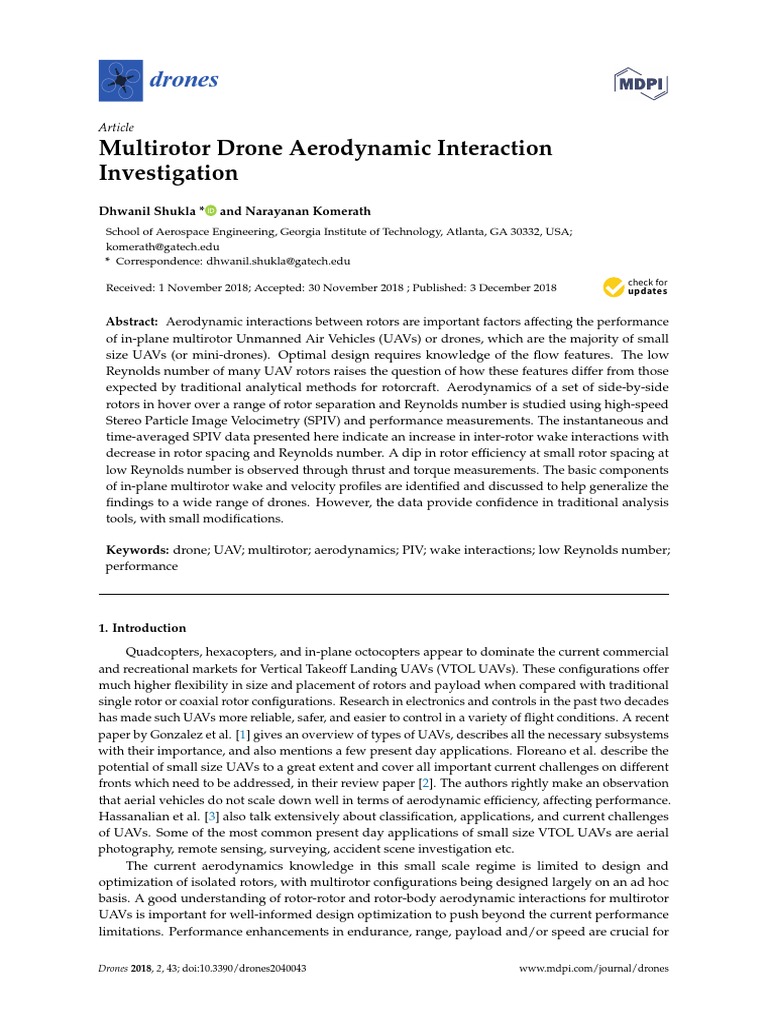 Drones: Multirotor Drone Aerodynamic Interaction Investigation | PDF ...