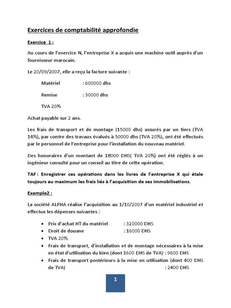 Exercices de Comptabilité Approfondie | PDF | Taxe sur la valeur ...
