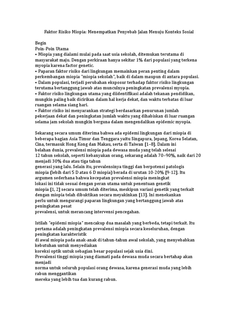 Faktor Risiko Miopia dan Lingkungan | PDF