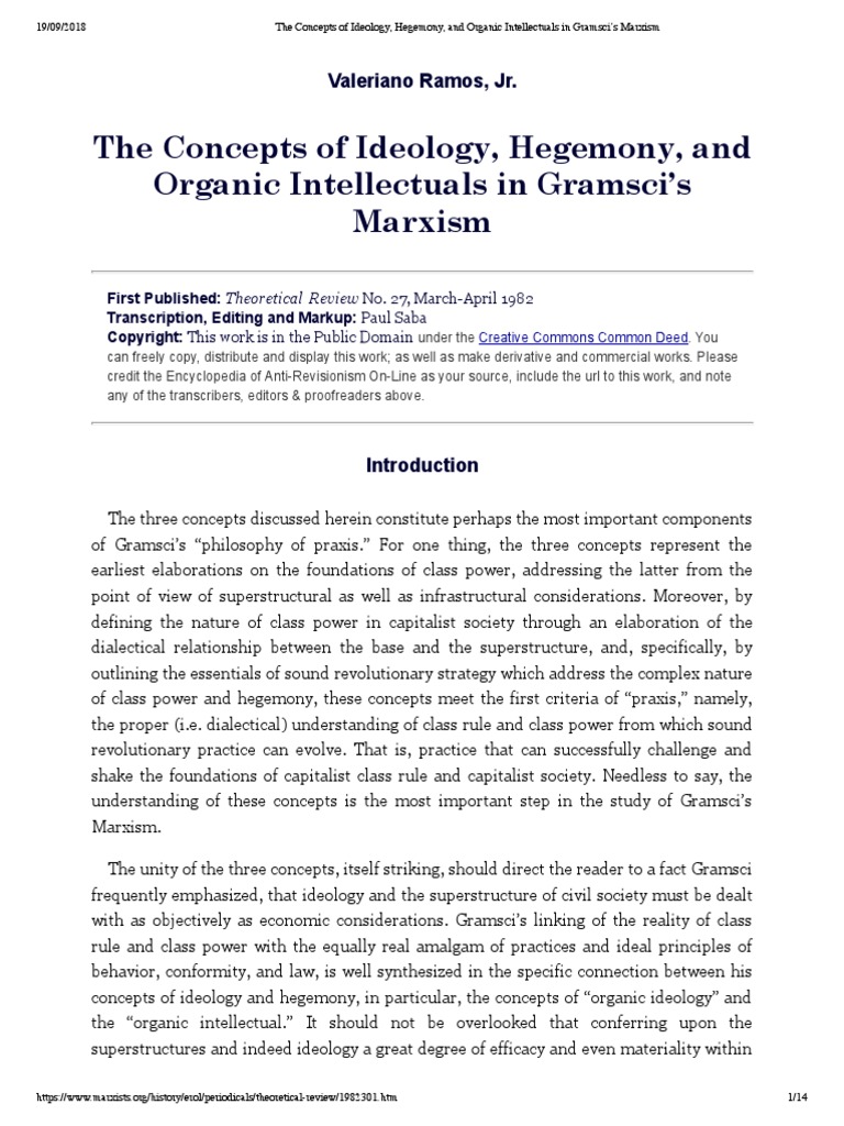 The Concepts of Ideology, Hegemony, and Organic Intellectuals in ...