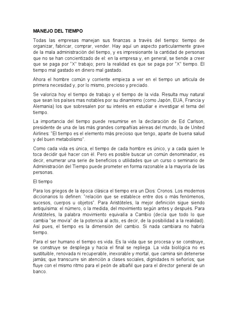 Manejo Del Tiempo | PDF | Hora | Vida