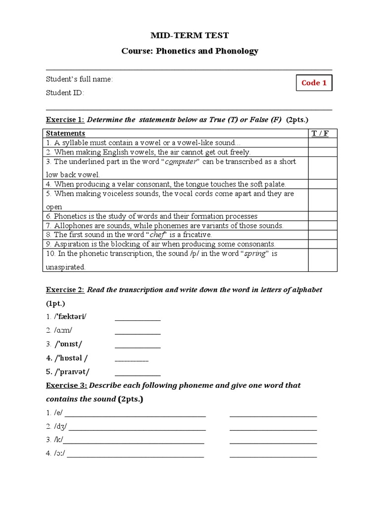 Phonetics & Phonology Midterm | PDF | Phonetics | Consonant