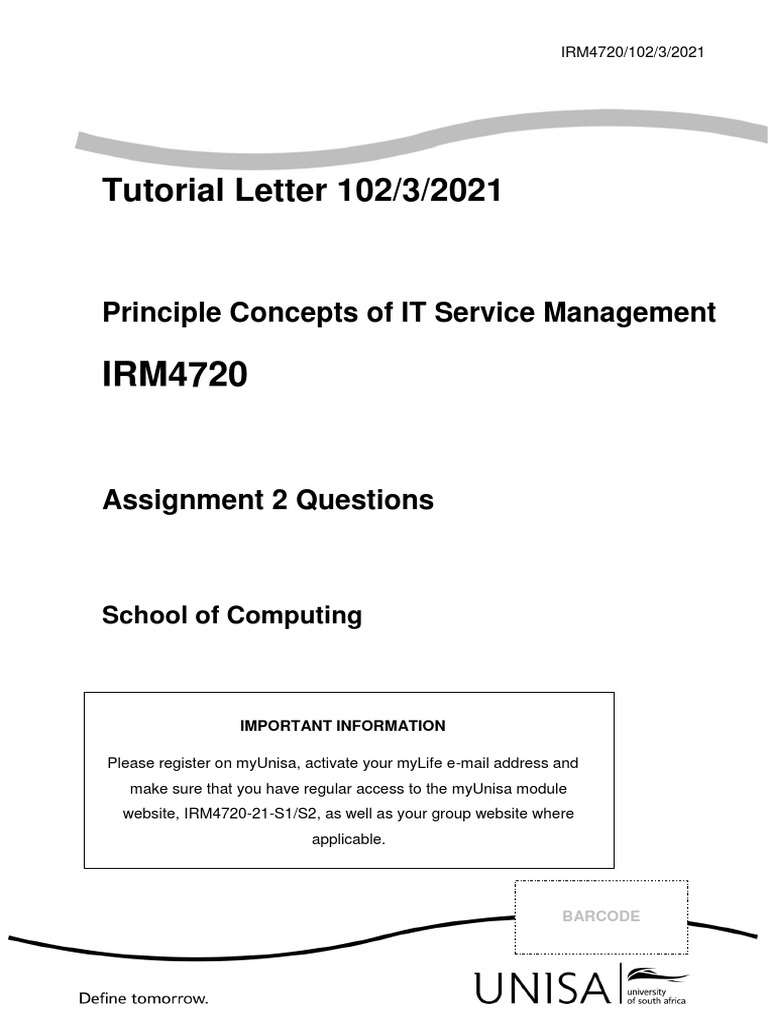 Tutorial Letter - Irm4720 - 102 - 3 - 2021 | PDF | It Service ...