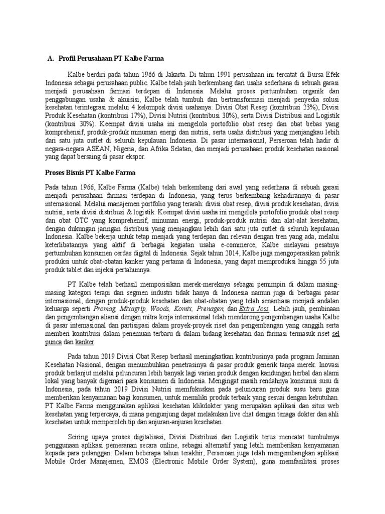 A. Profil Perusahaan PT Kalbe Farma | PDF