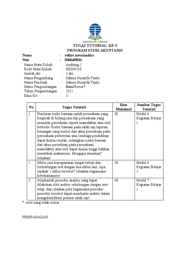 Tugas Tutorial Auditing 2 Akuntansi | PDF
