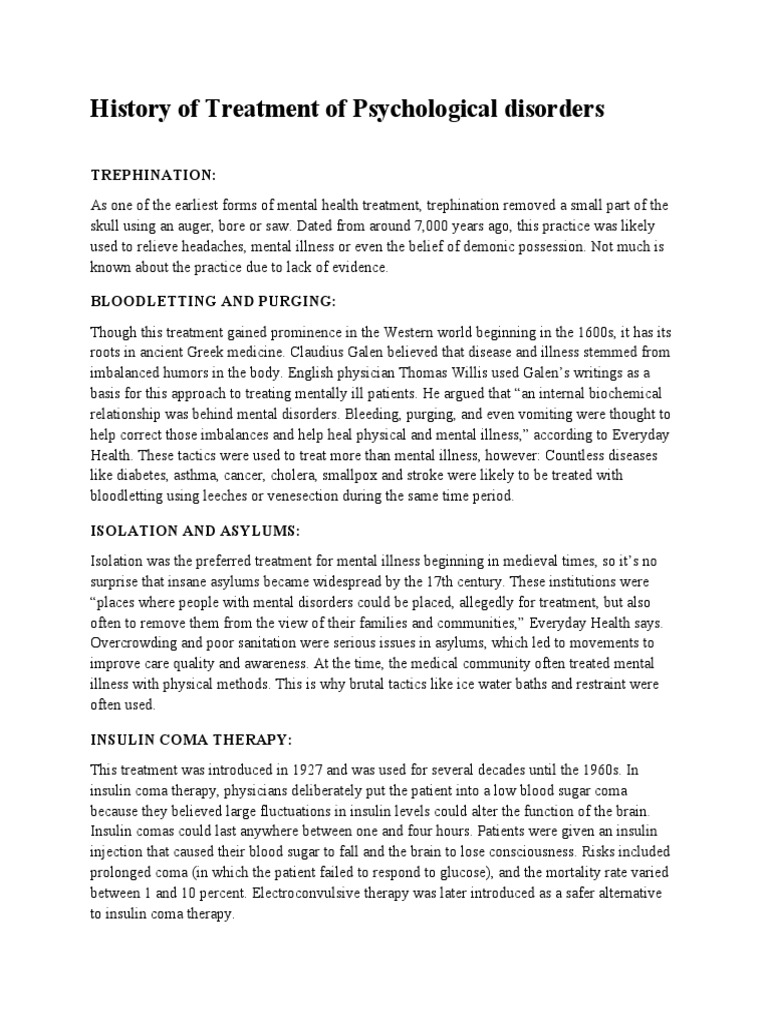 History of Treatment of Psychological Disorders | PDF | Mental Health ...