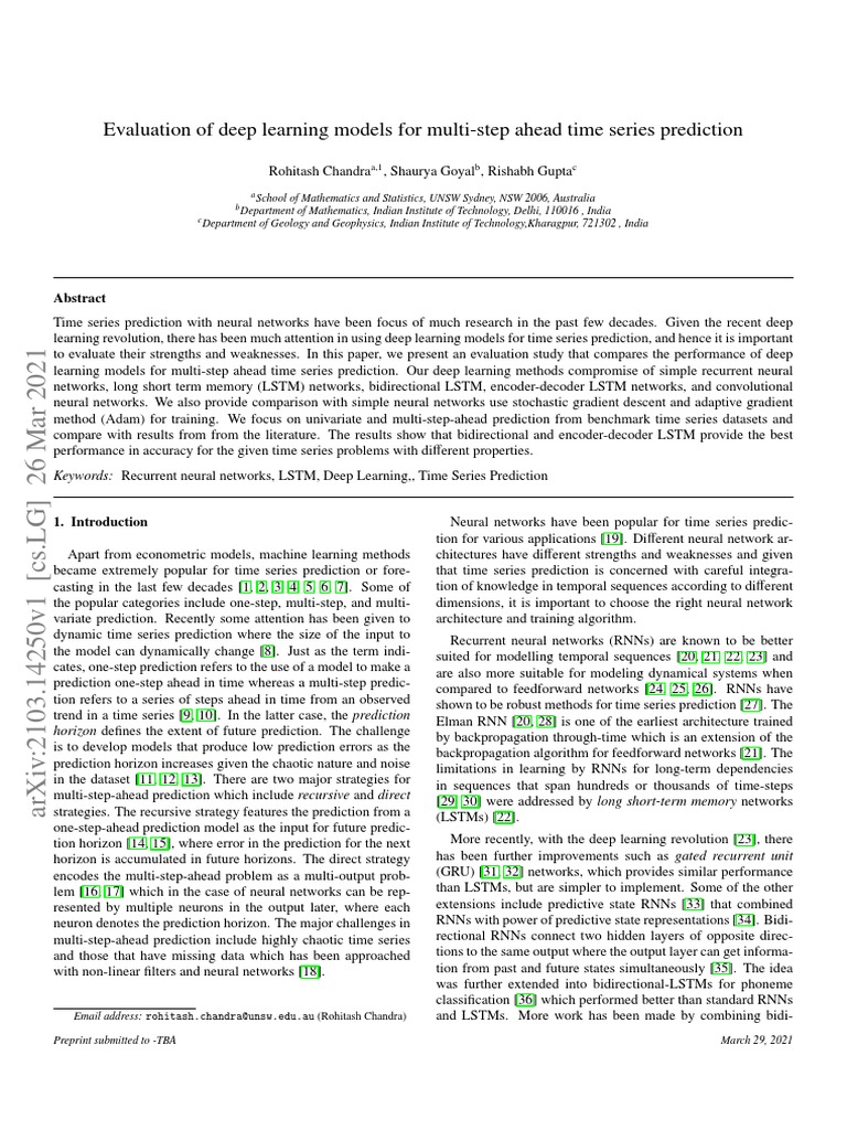 Evaluation Of Deep Learning Models For Multi Step Ahead Time Series Prediction Pdf
