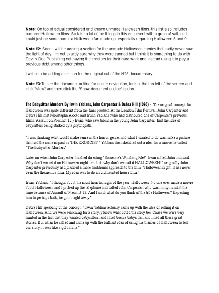 Halloween - Cancelled Sequels | PDF