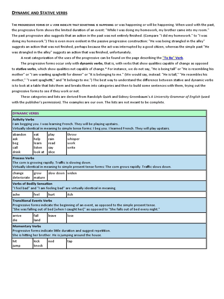 Active and Stative Verbs - Action and State Verbs - Progressive Verbs ...