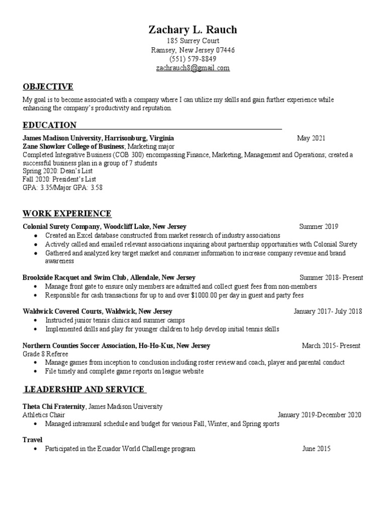 Zach Resume | PDF | Marketing | Business