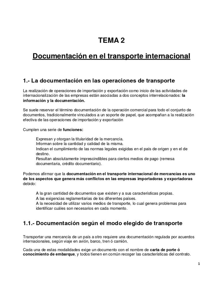TRO - Tema 2 - Documentación en El Transporte Internacional | PDF ...