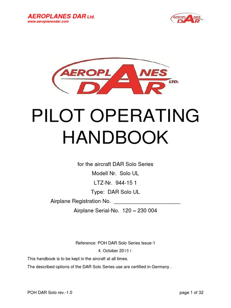 Pilot Operating Handbook: Aeroplanes Dar | PDF | Takeoff | Flight