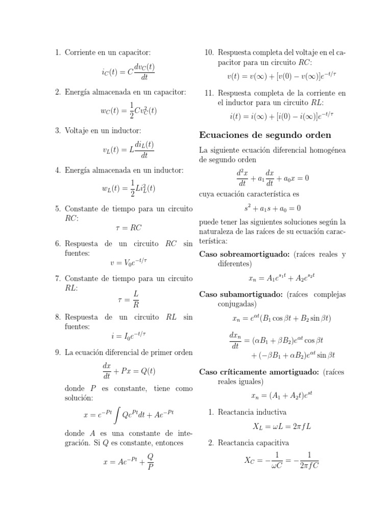 Formulario de Circuitos Eléctricos | PDF | Inductor | Red eléctrica