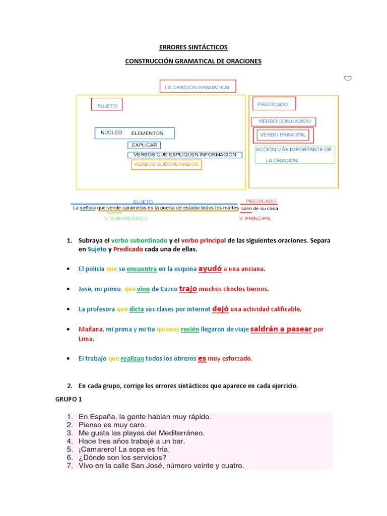 Ejercicios ERRORES SINTÁCTICOS | PDF | Lingüística | Sintaxis