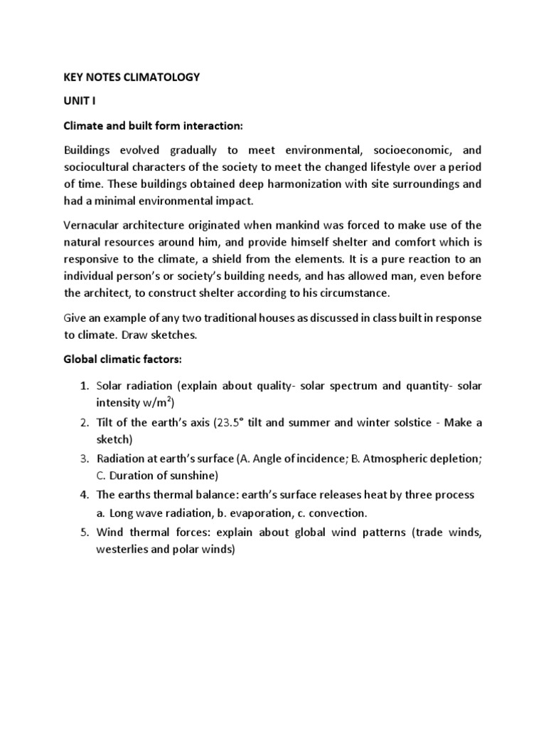 Key Notes Climatology Unit I Climate and Built Form Interaction | PDF ...