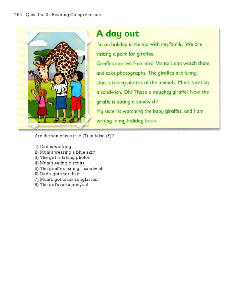 Quiz Unit 2 - Reading Comprehension | PDF