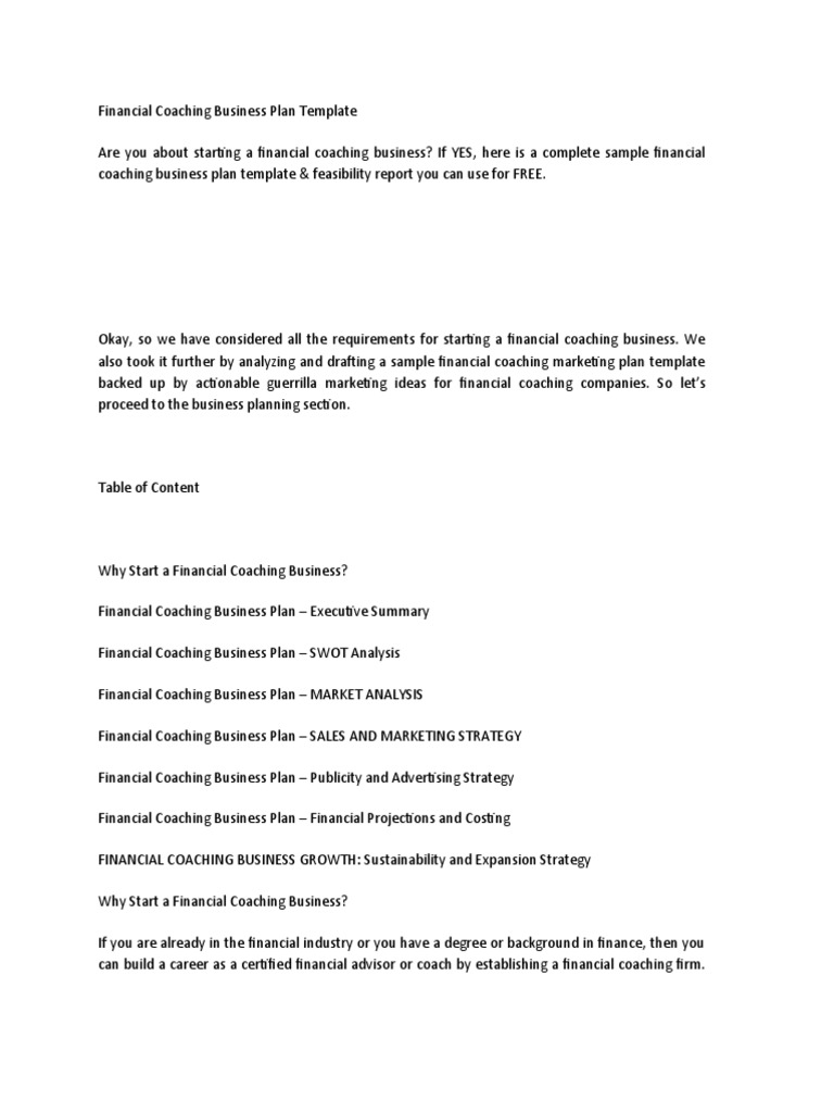 Financial Coaching Business Plan Template | PDF | Financial Adviser ...