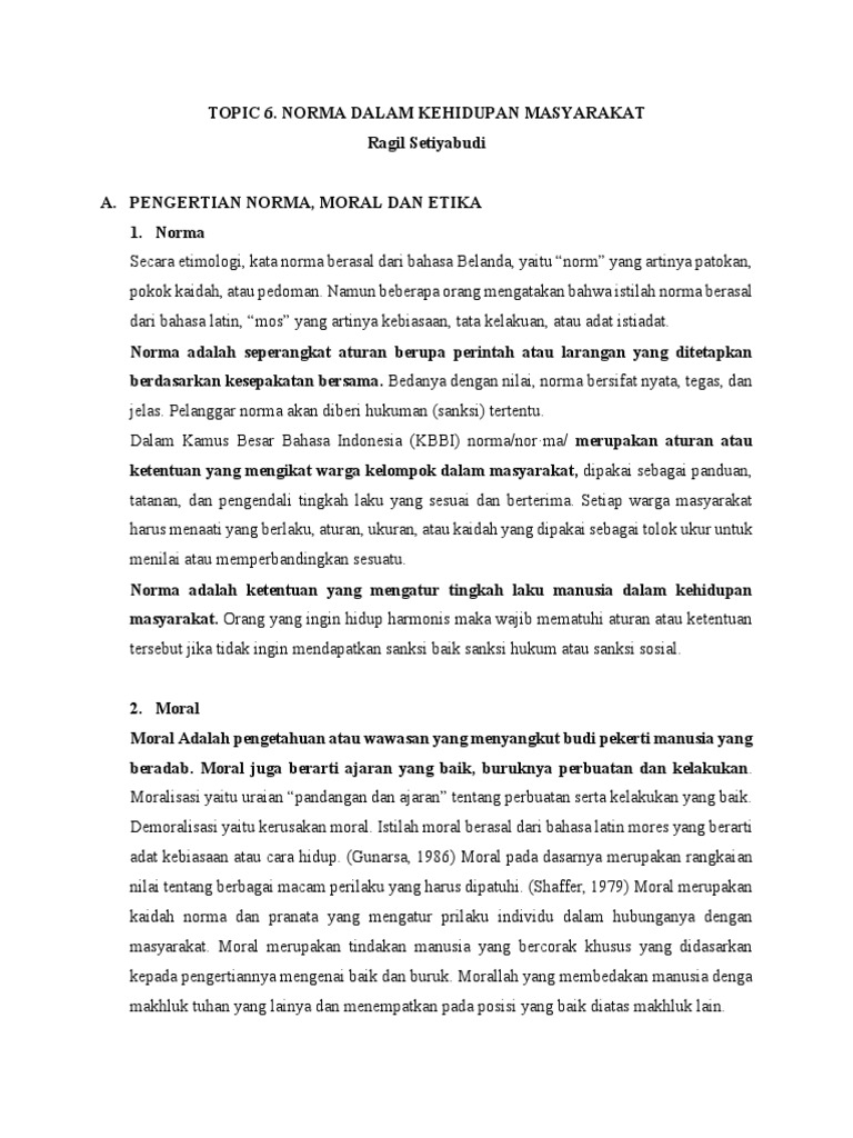 TOPIC 6. Norma Dalam Kehidupan Bermasyarakat | PDF