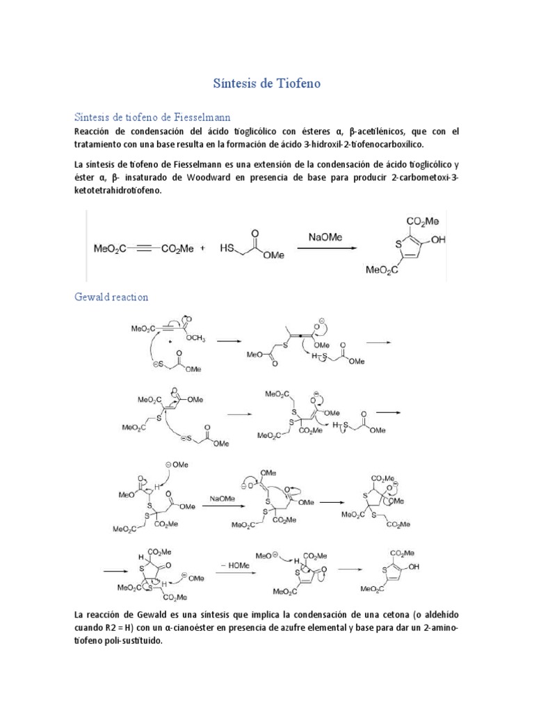 Síntesis de Tiofeno y Reacción de Gewald | PDF