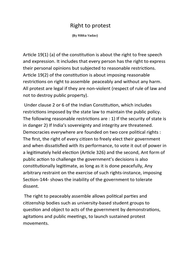 Right To Protest | PDF | Supreme Court Of India | Democracy
