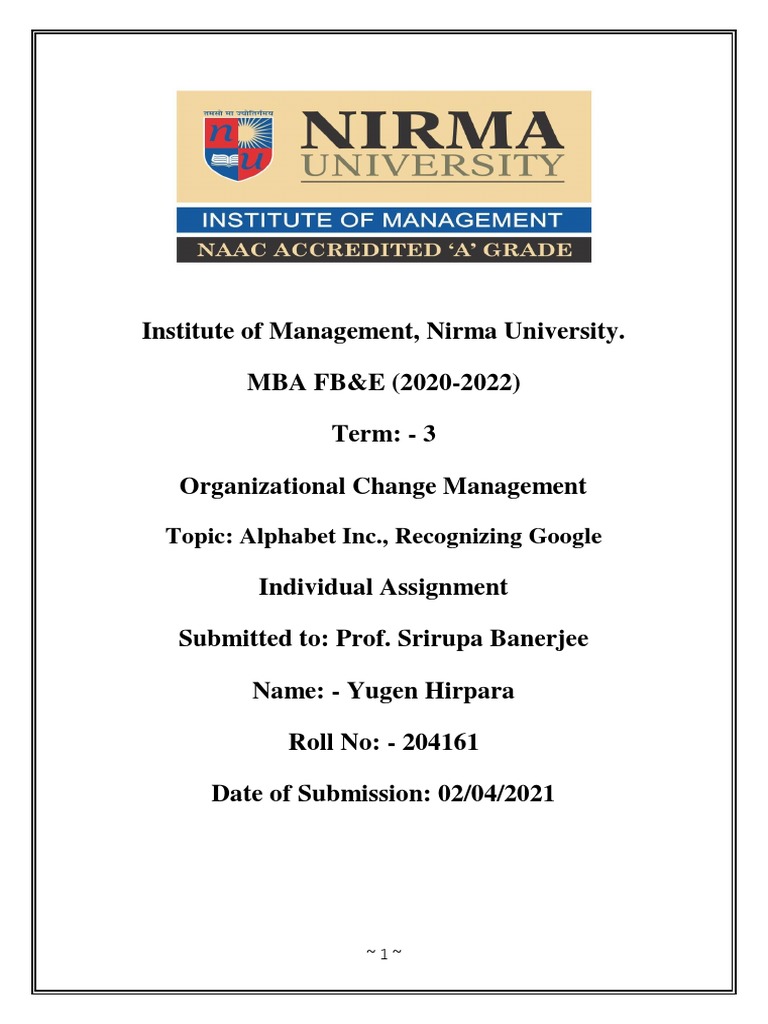 Institute of Management, Nirma University. MBA FB&E (2020-2022) Term ...