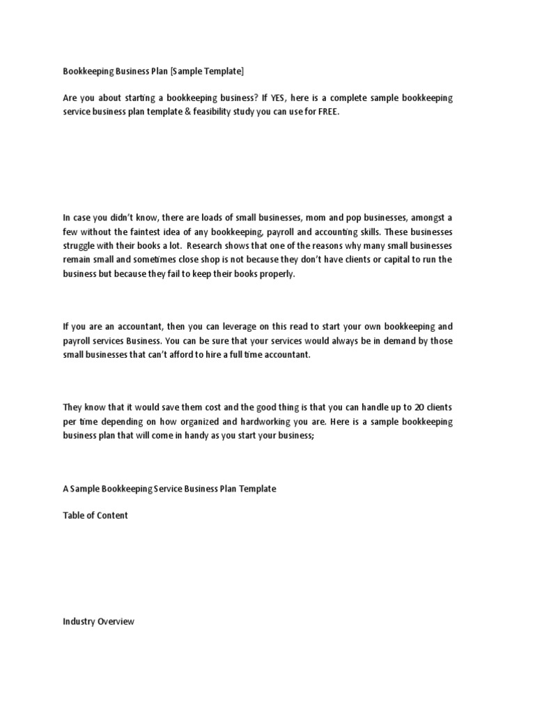 Bookkeeping Business Plan Template | PDF | Bookkeeping | Consultant