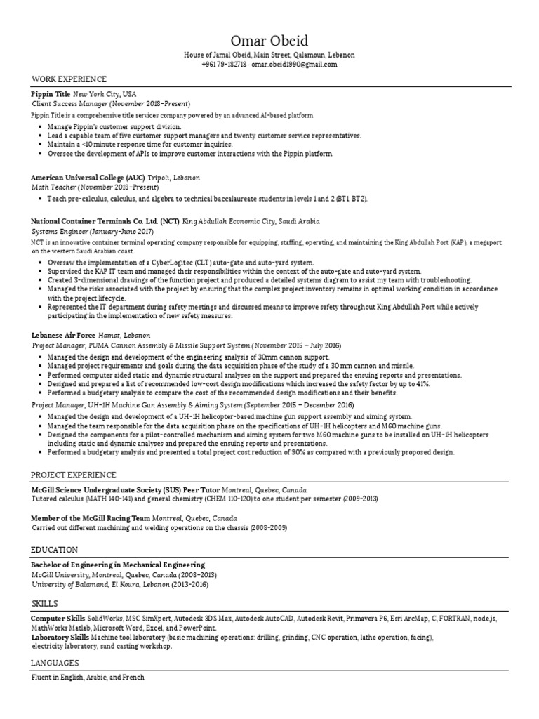 Omar Obeid: Work Experience | Download Free PDF | Science | Engineering