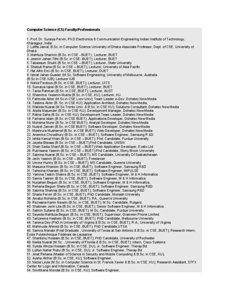 Profiles of Computer Science Faculty and Professionals from Bangladesh ...