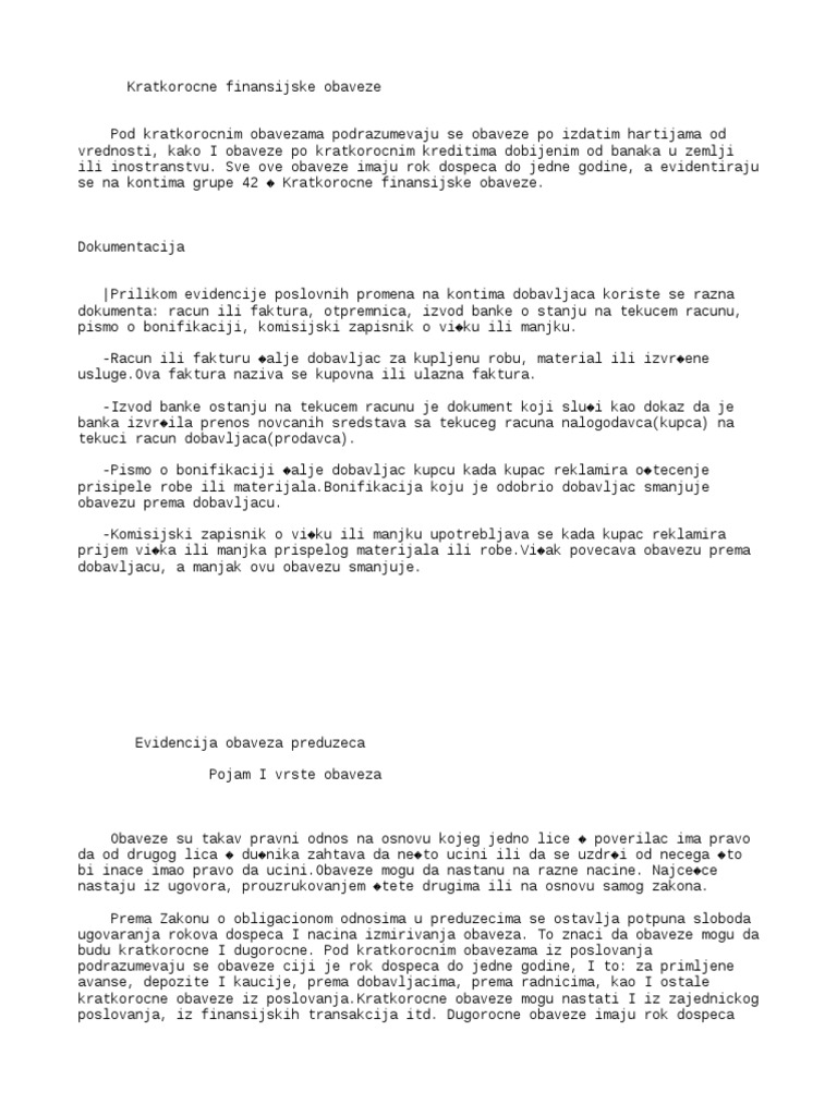 Evidencija Obaveza Preduzeca Full | PDF