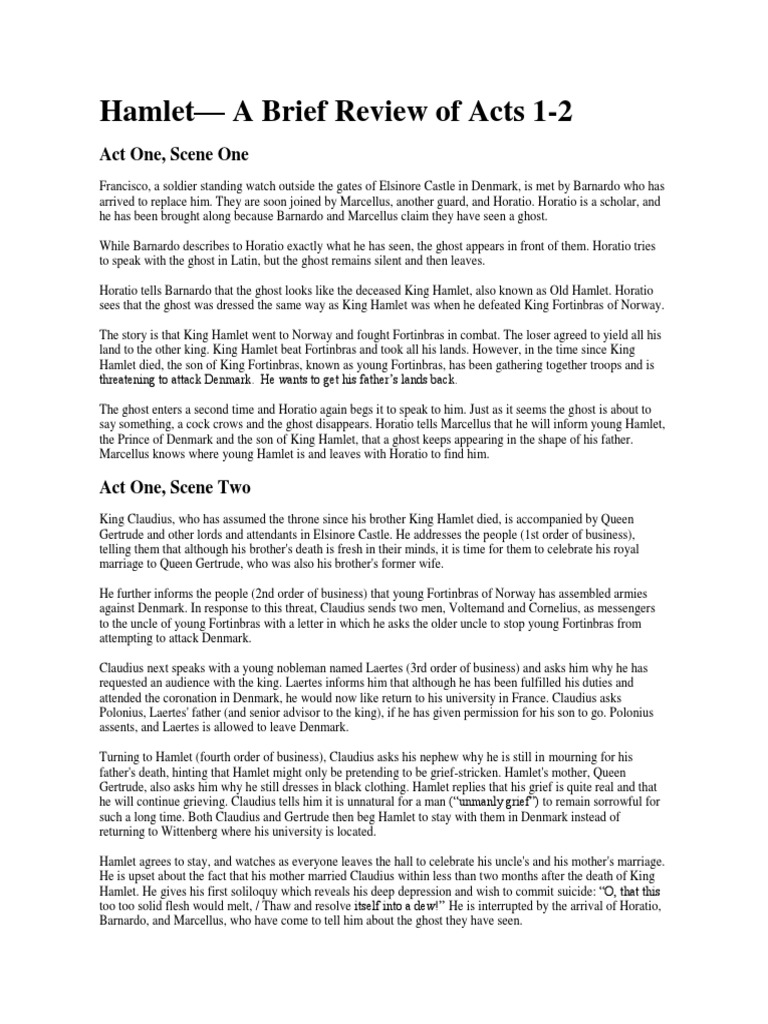 Hamlet - Review of Acts 1 and 2 | PDF | Hamlet | Plays Based On ...