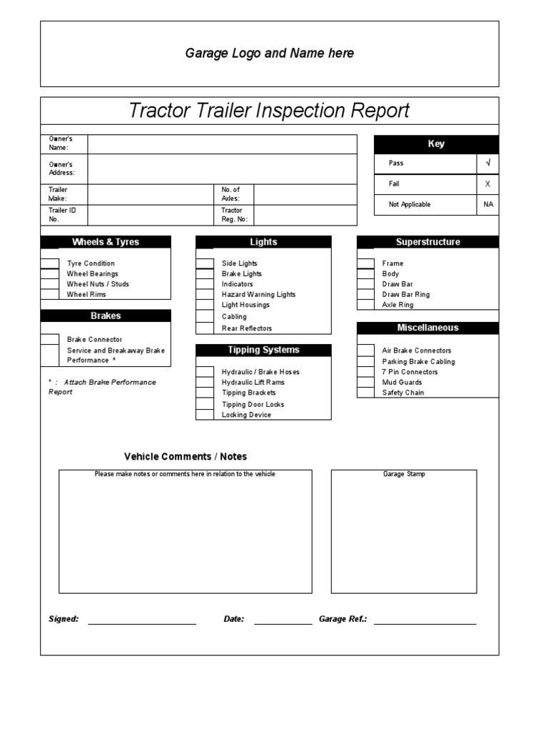 Tractor Trailer Inspection Report | PDF | Trailer (Vehicle) | Semi ...