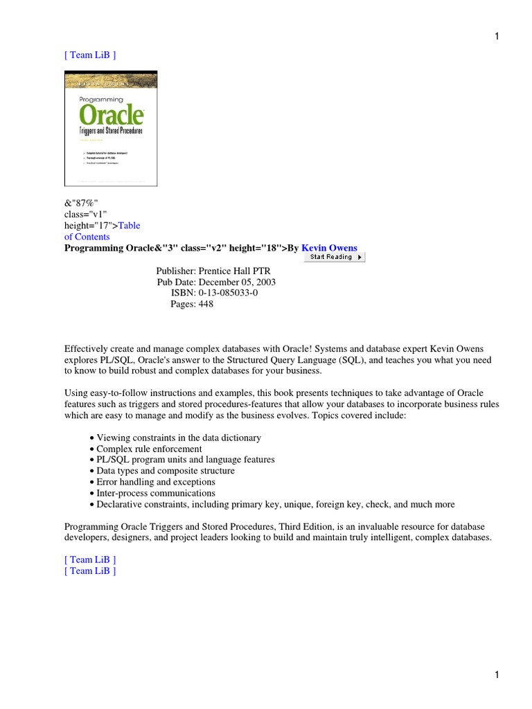 (Team Lib) : Programming Oracle&"3" Class "V2" Height "18" by | PDF ...